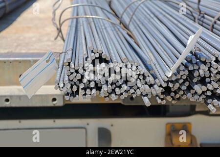 Rebar Rods at Flatbed Truck Trailer Delivery Stock Photo - Alamy