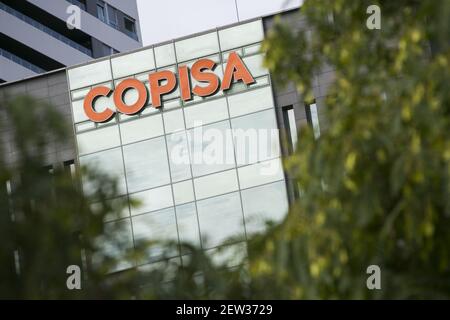 A logo sign outside of the headquarters of Grupo Copisa in Barcelona ...
