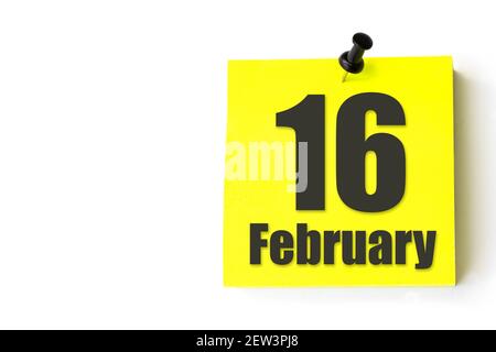 February 16th. Day 16 of month, Calendar date. Hand click luminous icon ...