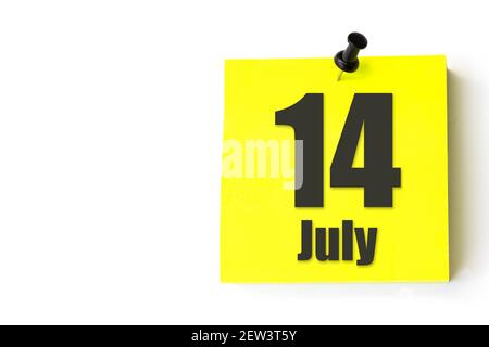 July 14th. Day 14 of month, Calendar date. White cubes with text on ...