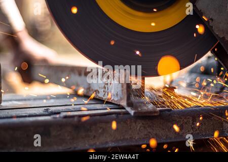 closeup of circular grinder cutting iron Stock Photo - Alamy