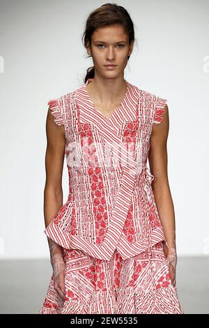 Model Sarah Abt walks on the runway during the Tibi Womenswear Fashion ...