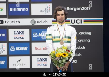 Michael Mathews of Australia on the podium receiving the bronze medal ...