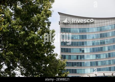 A logo sign outside of the headquarters of Invesco Ltd., in Atlanta ...