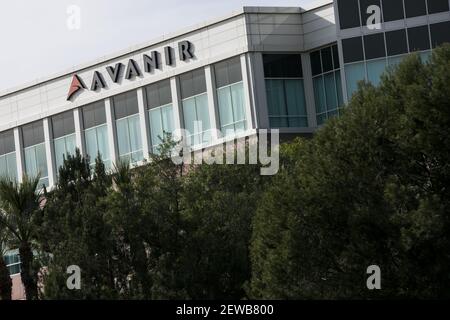 A logo sign outside of the headquarters of Avanir Pharmaceuticals, Inc., in Aliso Viejo ...