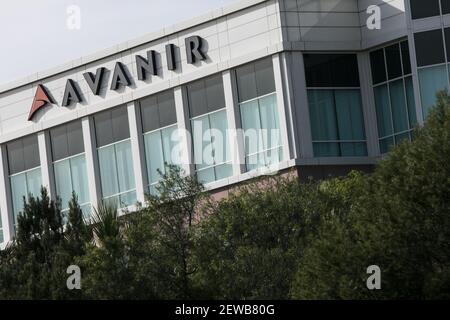 A logo sign outside of the headquarters of Avanir Pharmaceuticals, Inc., in Aliso Viejo ...