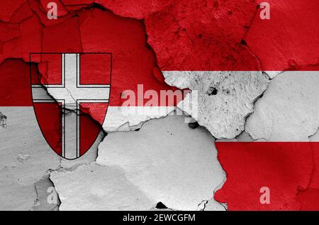 Flags of Vienna state and Austria painted on cracked wall Stock Photo ...