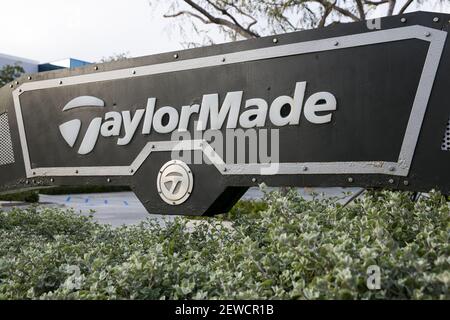 A logo sign outside of the headquarters of the TaylorMade-Adidas Golf ...