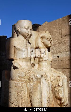 Pharaoh Ramses II and Queen Nefertari embracing each other. Carved in ...