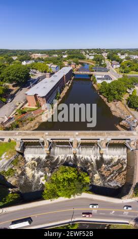 Blackstone River and Woonsocket Falls Dam top view in downtown ...