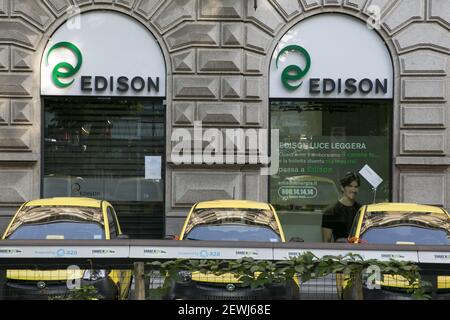 A logo sign outside of the headquarters of Edison S.p.A. in Milan ...