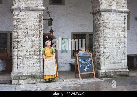 Medieval woman in a tavern, in the medieval market of Villena Stock ...