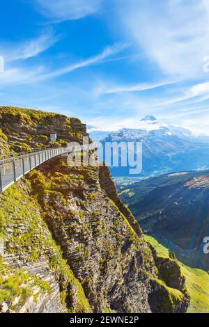 Grindelwald, Switzerland landmark sky cliff walk metal bridge at First ...