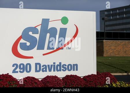 A logo sign outside of the headquarters of SHI International Corp., in ...