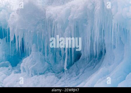 Icicles forming from melting and refreezing on iceberg at Devil Island ...