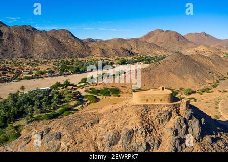 Aerial of the French Fort in the Oasis of Timia, Air Mountains, Niger ...