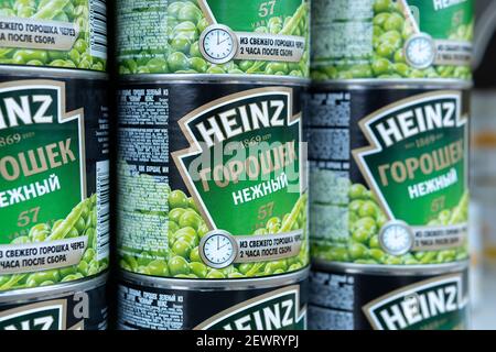 Tyumen, Russia-February 26, 2021: canned bean green pea heinz products ...