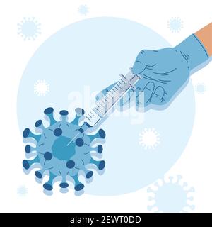 doctor hand vaccinating covid19 virus particle vector illustration ...