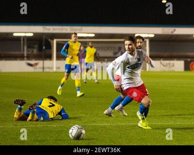 Joe Sbarra #7 of Solihull Moors celebrates his teams win on a fans ...