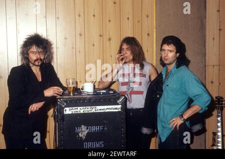Phil 'Philthy Animal' Taylor, Michael 'Wurzel' Burston and Phil 'Wizzo' Campbell of Motorhead ...