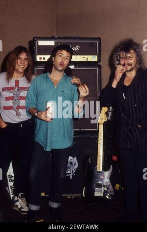 Phil 'Philthy Animal' Taylor, Michael 'Wurzel' Burston and Phil 'Wizzo' Campbell of Motorhead ...