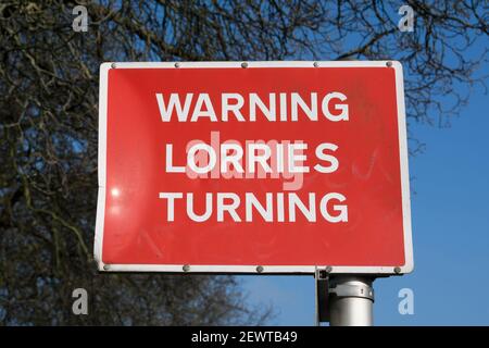 warning lorries turning, road sign close to the former mortlake brewery ...
