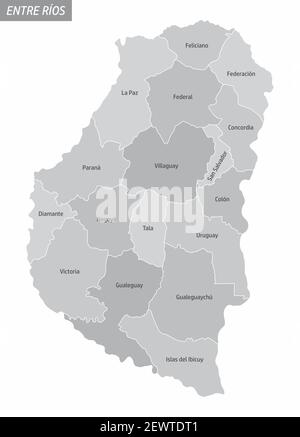 The Entre Rios province isolated map divided in departments, Argentina ...