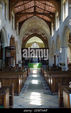 Interior of the priory church at Edington, Wiltshire, England, UK - the ...
