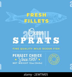 Fresh Fillets Premium Quality Label . Abstract Vector Fish Packaging ...