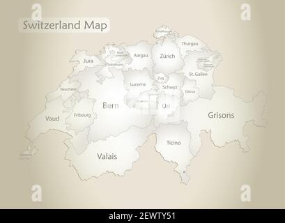 Switzerland map, administrative division, separate individual regions ...
