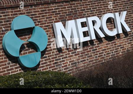 A view of Merck & Co. Pharmaceutical company name and logo outside ...