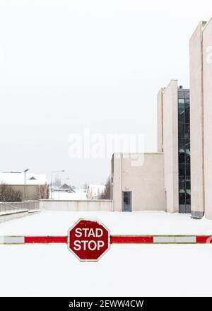 Stop sign Ireland Snow Ireland Red Stop sign in English and Irish ...