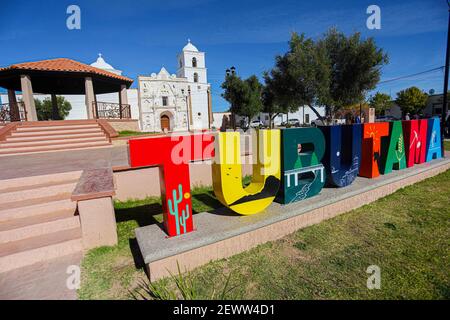 The mission church. Mission San Pedro y San Pablo del Tubutama Historic ...