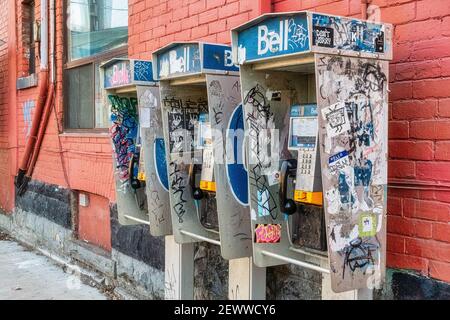 Vintage Bell's payphones in the Chinatown district, Toronto, Canada ...