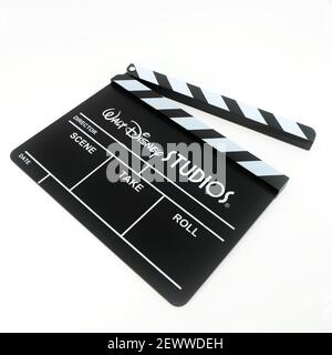 Walt Disney Studios clapper on white background Stock Photo - Alamy