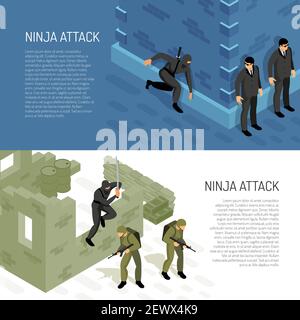 Ninja warrior jumping attack vector illustration. Inscription on ...