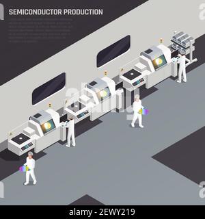 Semiconductor element production isometric composition with project working place computer and ...