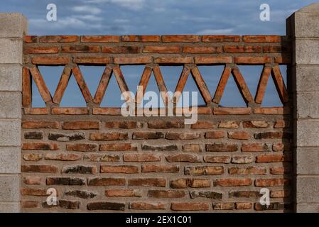 Red Cinder Block Wall with Mortar Joints Stock Photo - Alamy