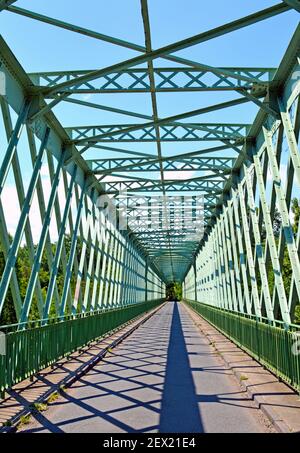 green iron bridge on Allier river Dallet Puy-de-Dome Auvergne Massif ...