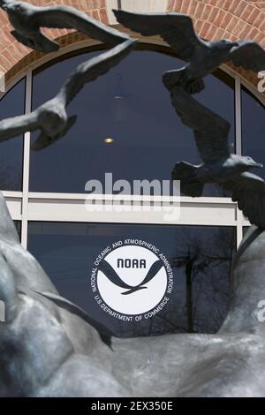 An exterior view of the headquarters of the National Oceanic and ...