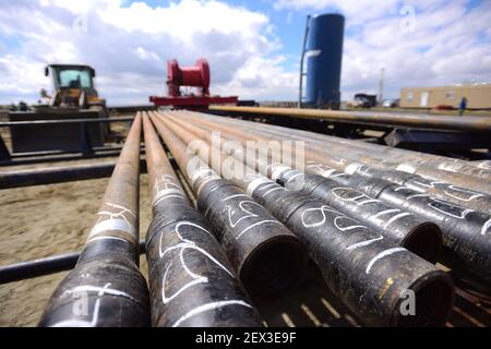 The Ensign 136 drilling rig on the Jonah Field, in Sublette County, Wyo ...