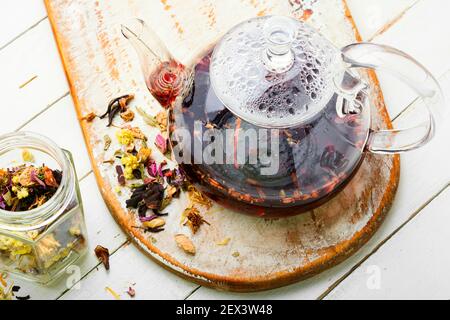 Fragrant herbal tea in glass teapot.Herbal medicine Stock Photo - Alamy