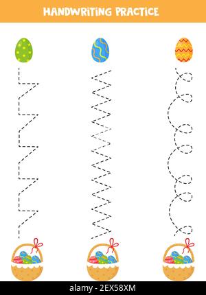Vector Easter handwriting practice worksheet. Spring printable black ...
