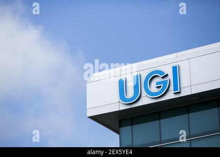 A logo sign outside of the headquarters of UGI Corporation, also known ...