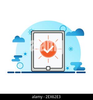 computer and smartphone with checmark icon. job done illustration. Flat ...