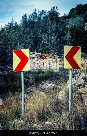 Confusing road signs, Island of Iz, Croatia Stock Photo - Alamy