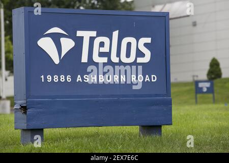 A logo sign outside of the headquarters of Telos Corporation, in ...