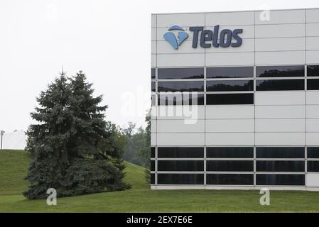 A logo sign outside of the headquarters of Telos Corporation, in ...