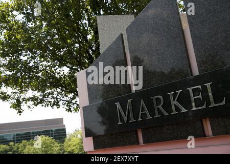 A logo sign outside of the headquarters of the Markel Corporation in ...