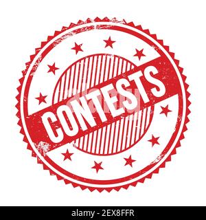 CONTESTS text on red grungy round vintage stamp Stock Photo - Alamy